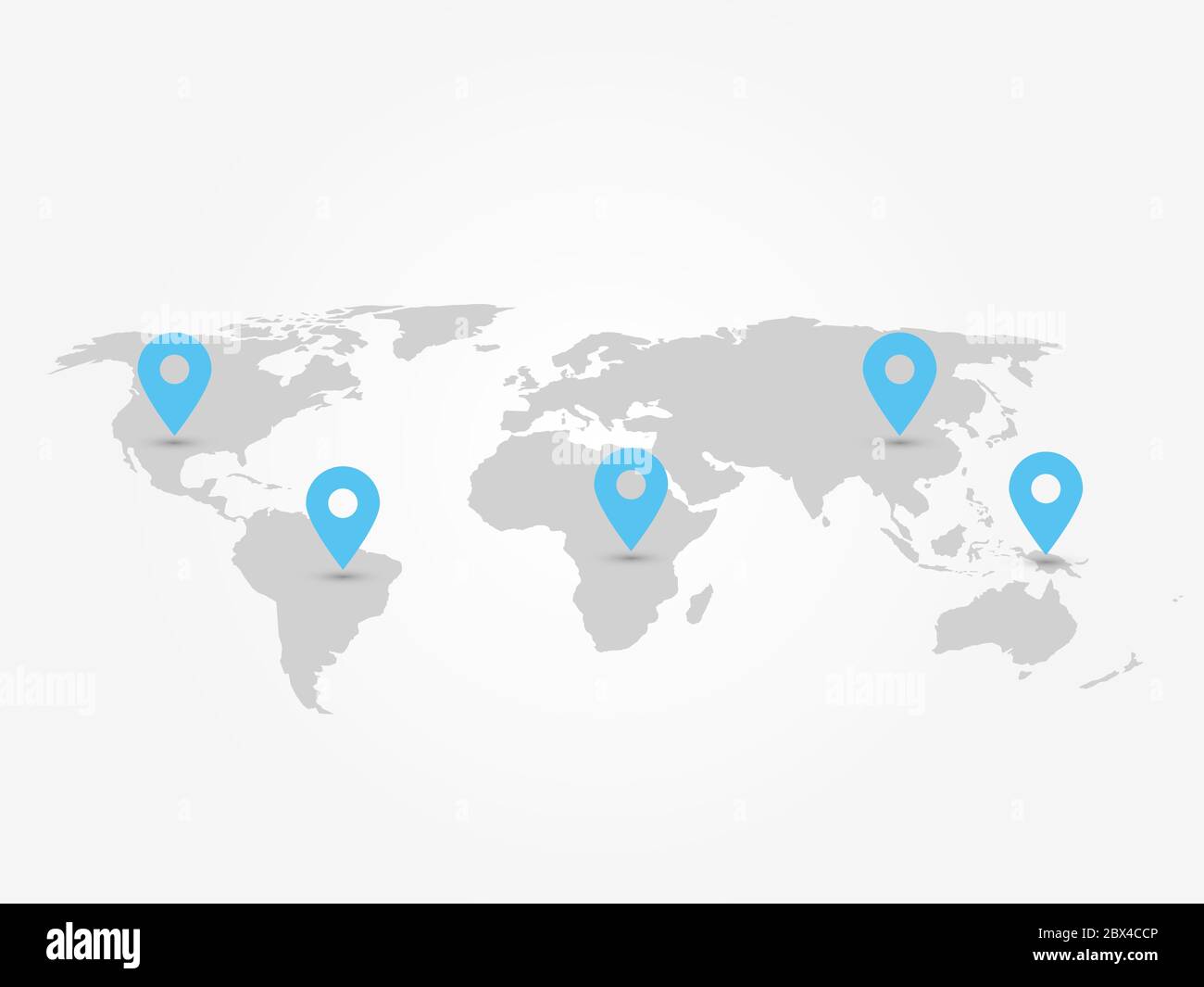 Map Of World With Navigation Pointers Grey Map Infographics With Blue Pins Vector Illustration
