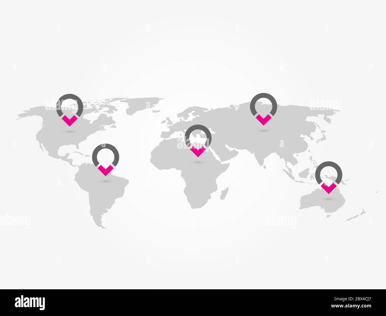 Map Of World With Navigation Pointers Grey Map Infographics With Ring Pins Vector Illustration 