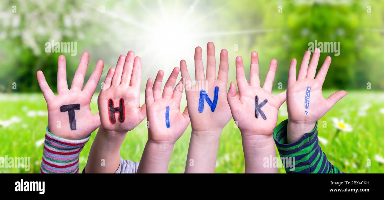 Children Hands Building Word Think, Grass Meadow Stock Photo - Alamy