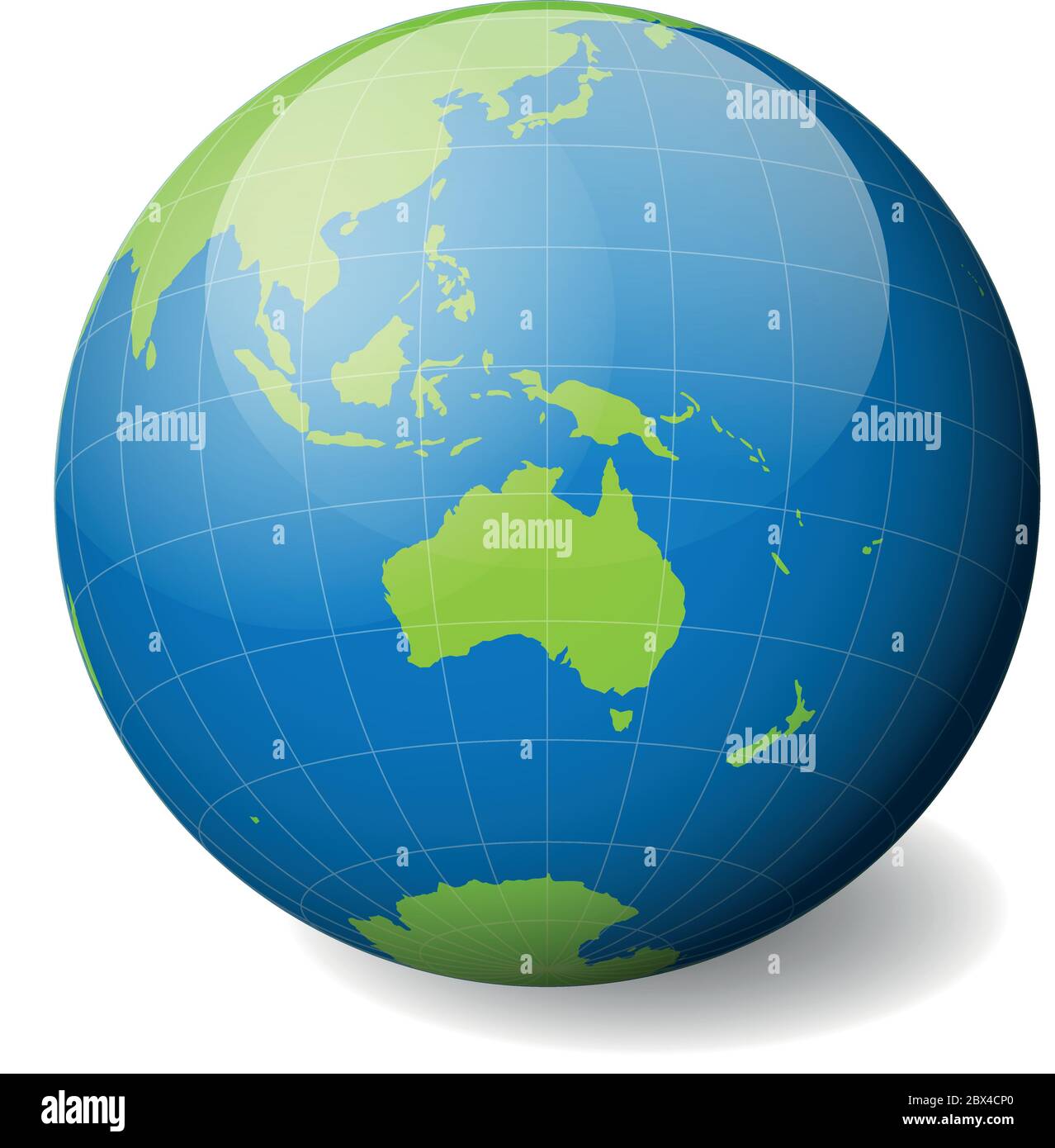 Earth globe with green world map and blue seas and oceans focused on ...