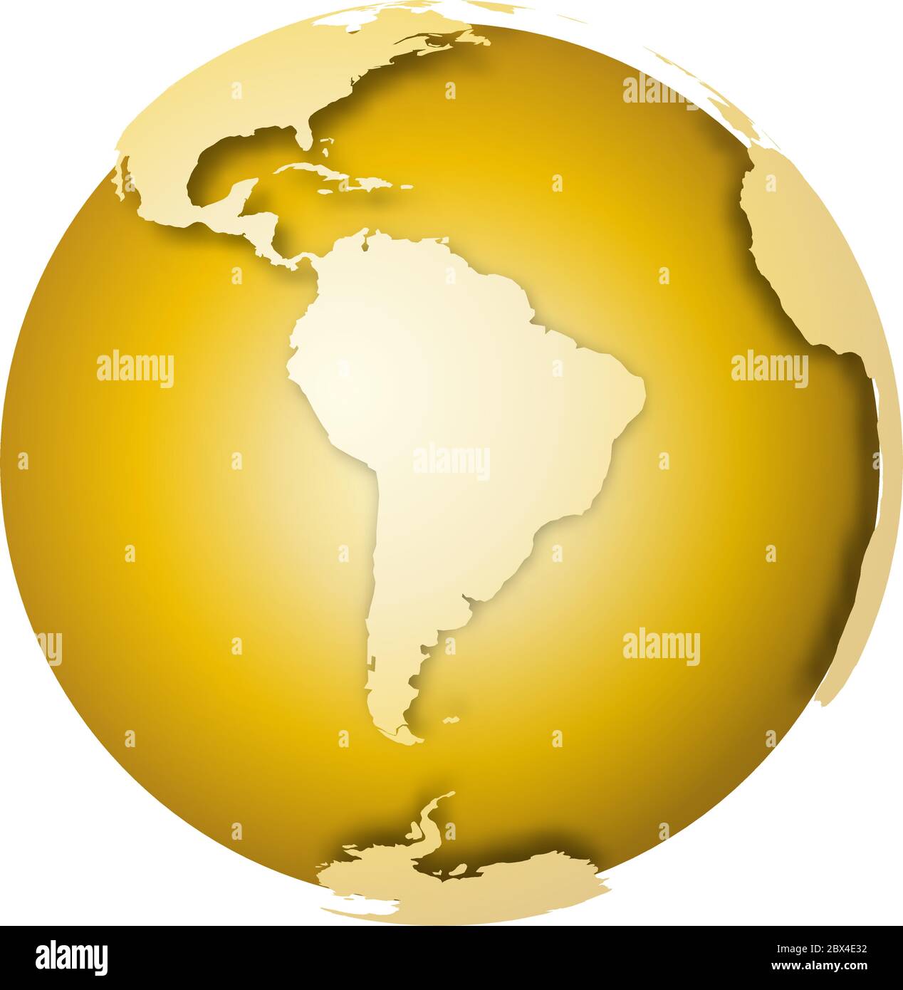 Earth globe. 3D world map with metallic lands dropping shadows on gold ...