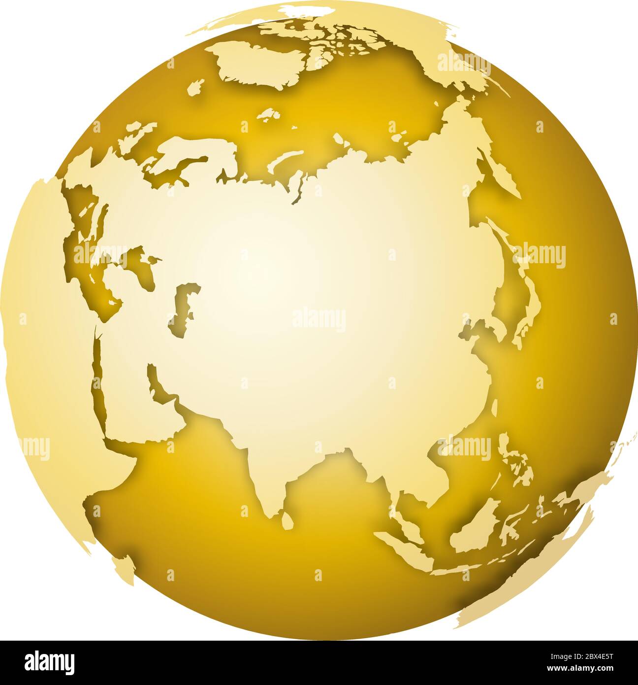 Earth globe. 3D world map with metallic lands dropping shadows on gold ...