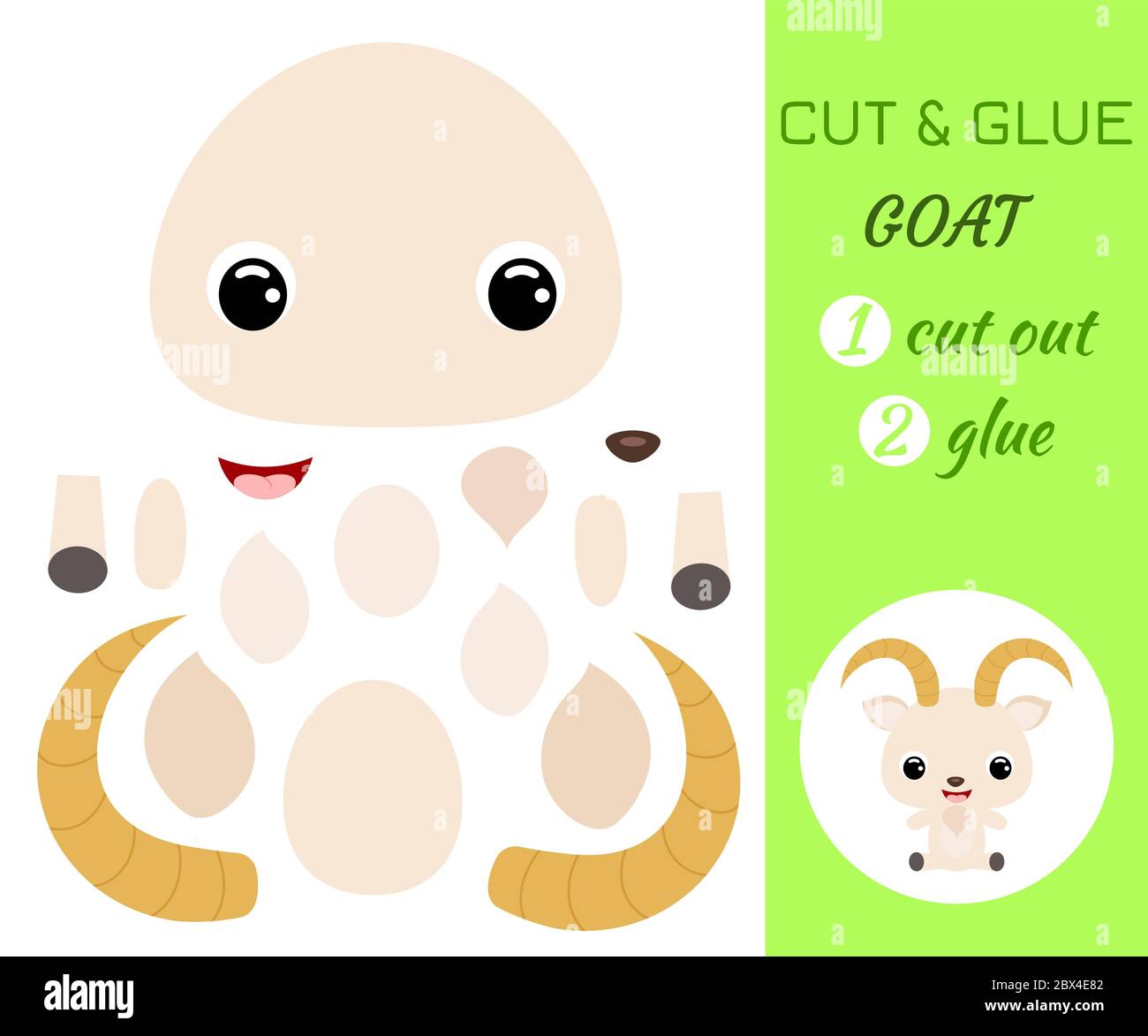 Cut and glue baby sitting goat. Color paper application game ...