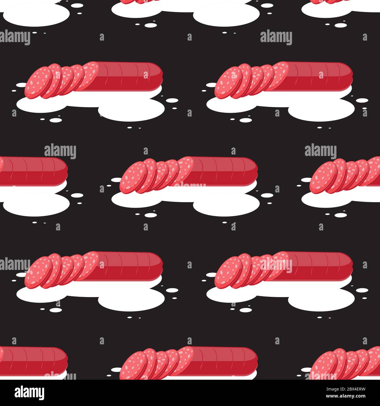 seamless pattern of beef sausage on a black background. Vector image ...