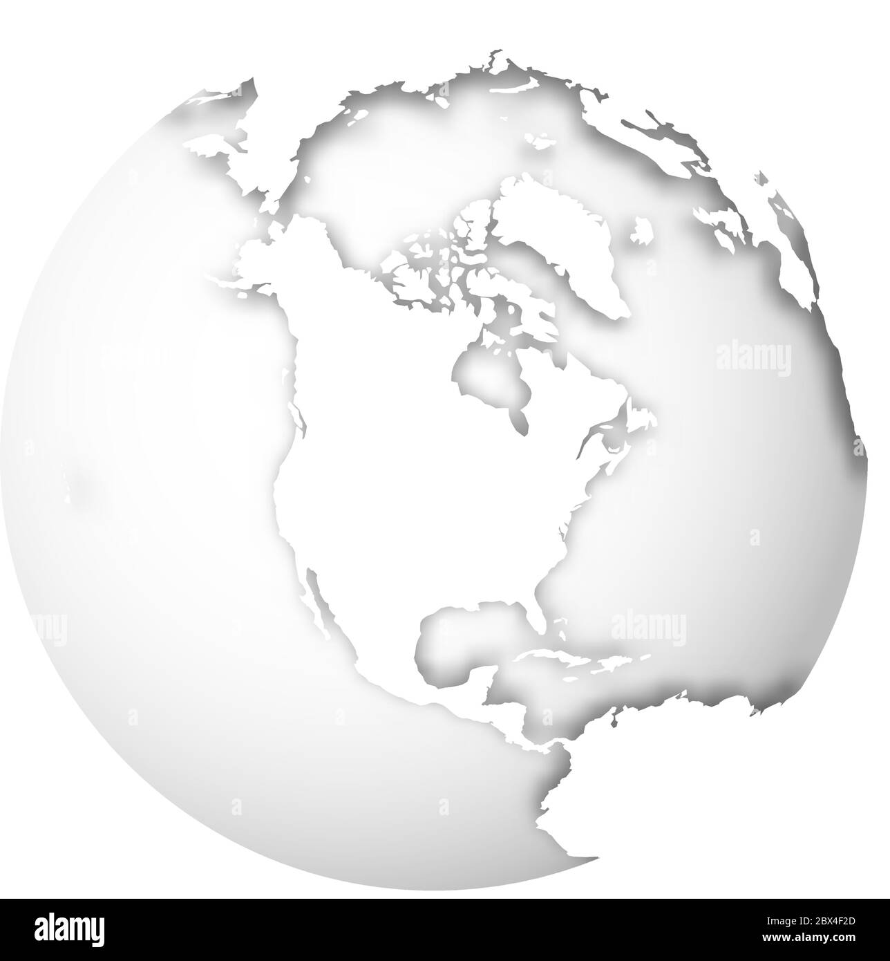 Earth globe. 3D world map with white lands dropping shadows on light ...
