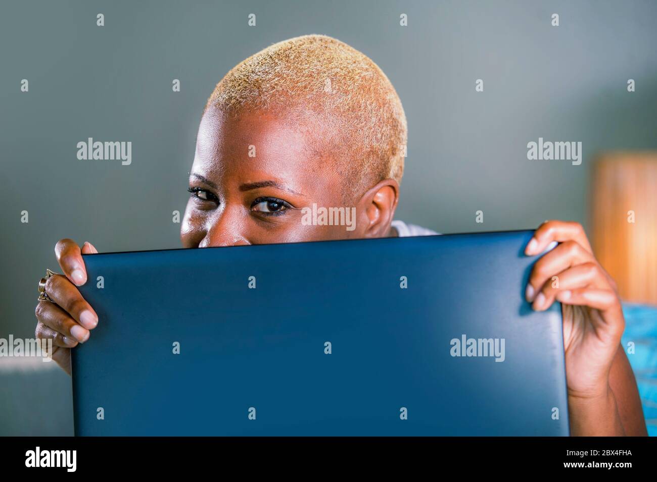 close up lifestyle portrait of young classy attractive and happy black ...