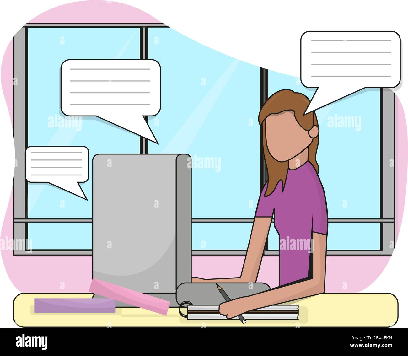 Young woman studying in home. Online class. Self-learning - Vector ...
