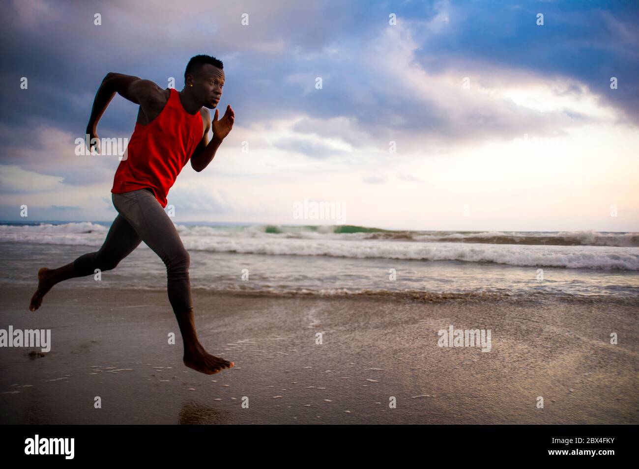 young attractive fit athletic and strong black African American man ...