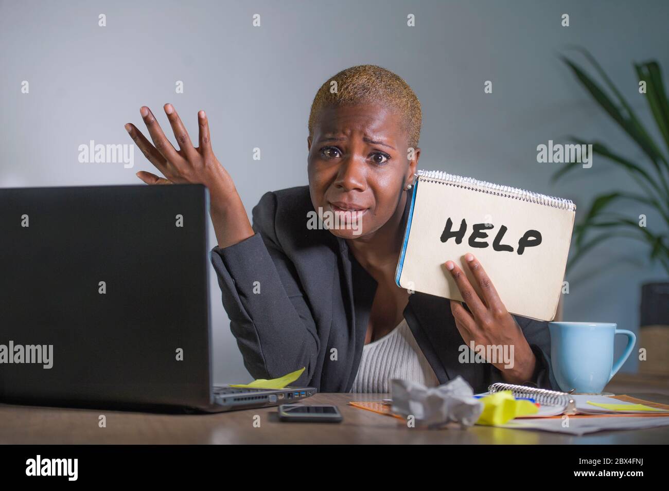 sad and depressed black afro American woman suffering stressed at ...