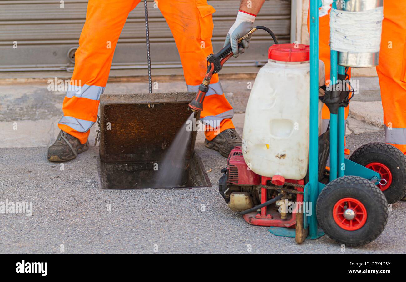 disinfestation cockroaches in the sewer system with spraying of ...
