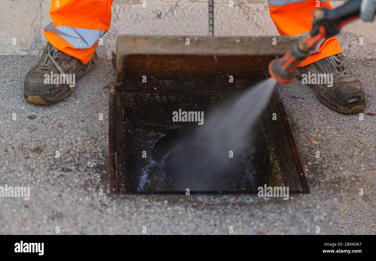 Disinfestation Cockroaches In The Sewer System With Spraying Of Pyrethroid Insecticides Stock