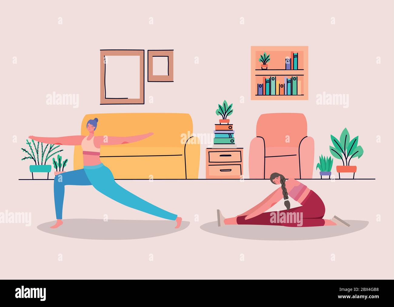 Women doing yoga design of Stay at home theme Vector illustration Stock ...
