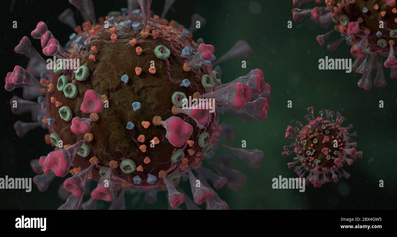 COrona VIrus under the microscope 3d macro illustration background ...