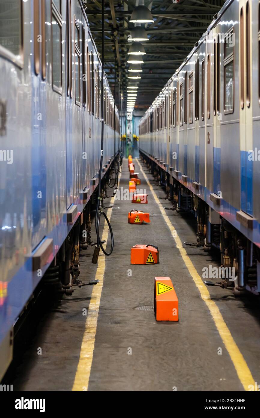 Subway train metro depot Stock Photo - Alamy
