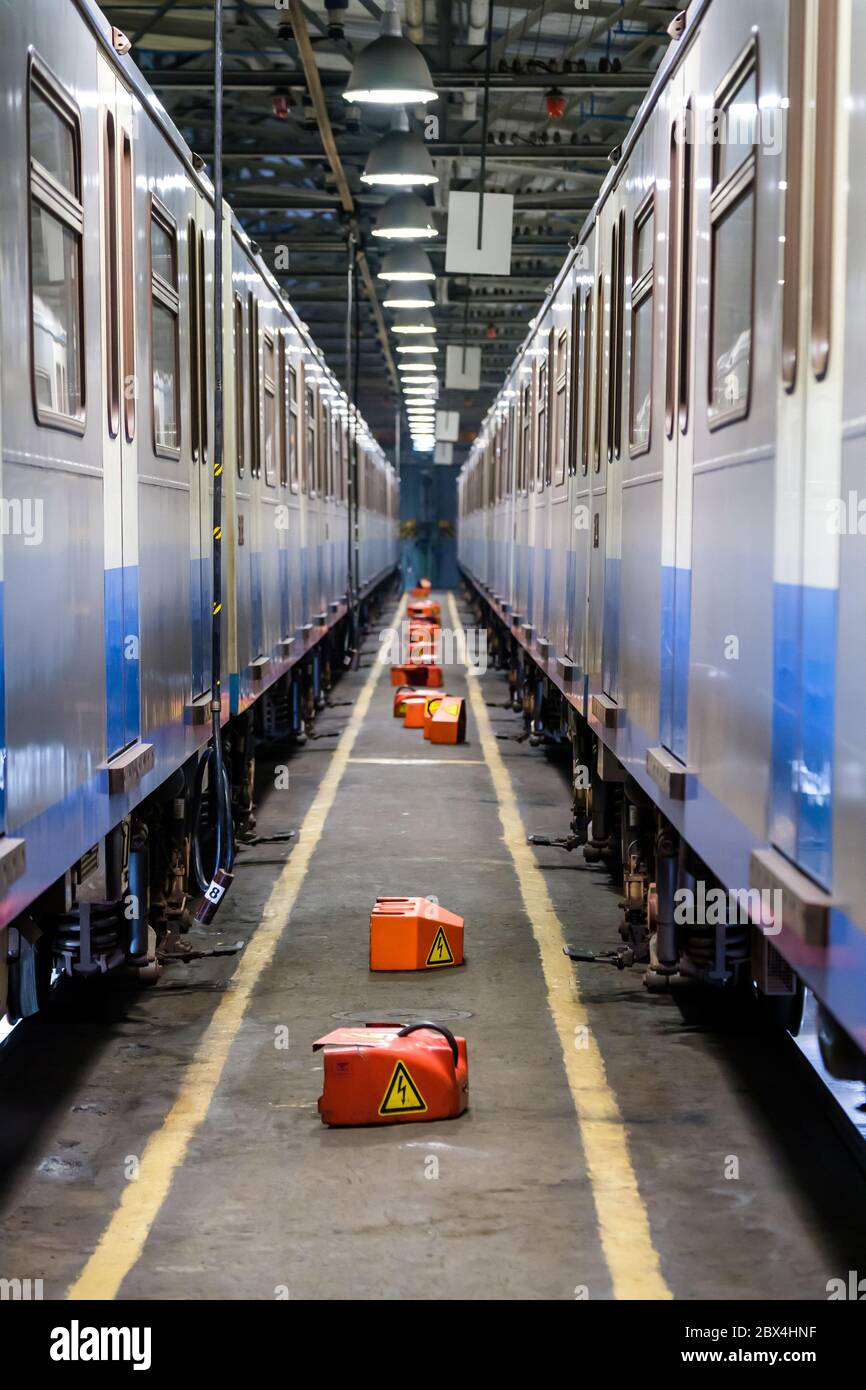 Subway train metro depot Stock Photo - Alamy