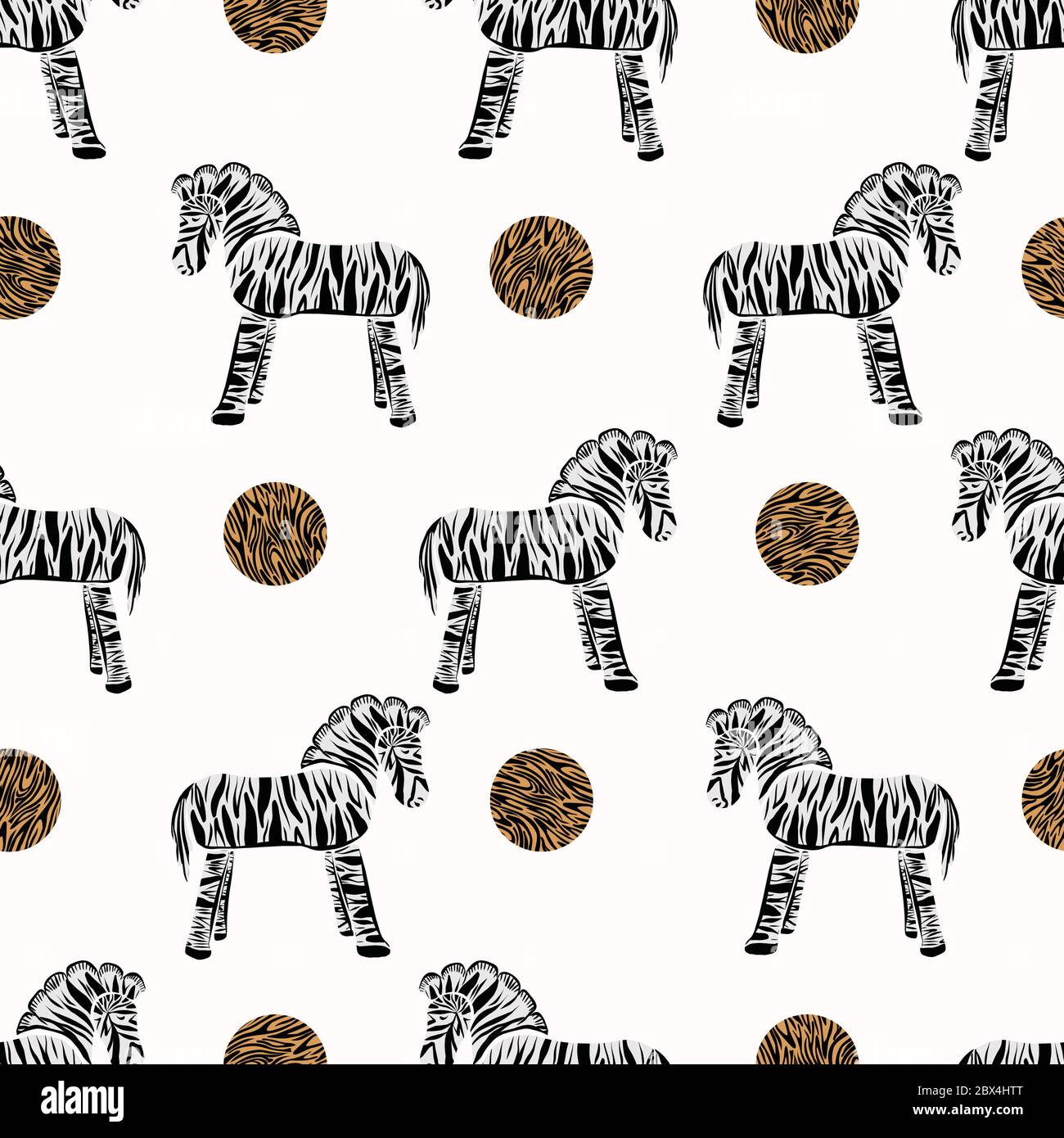 Adorable Vector Cartoon Zebra Seamless Pattern. Cute Safari Animal ...