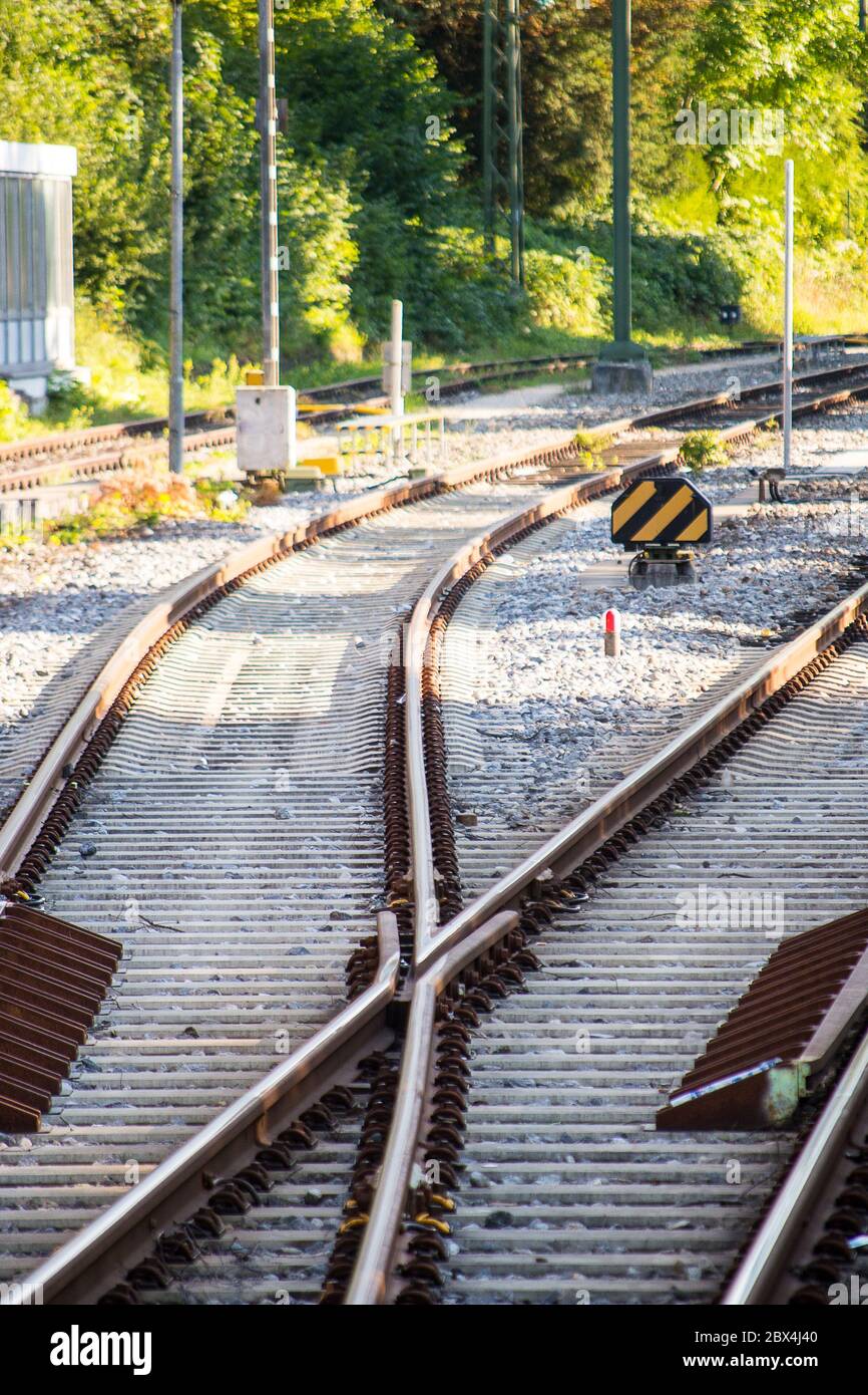 Railroad tracks going in different directions Stock Photo - Alamy