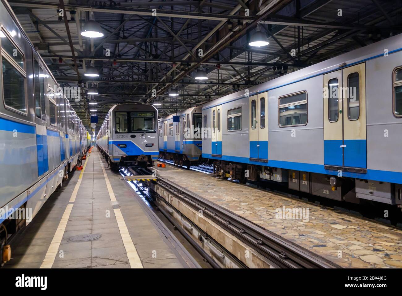 Subway train metro depot Stock Photo - Alamy