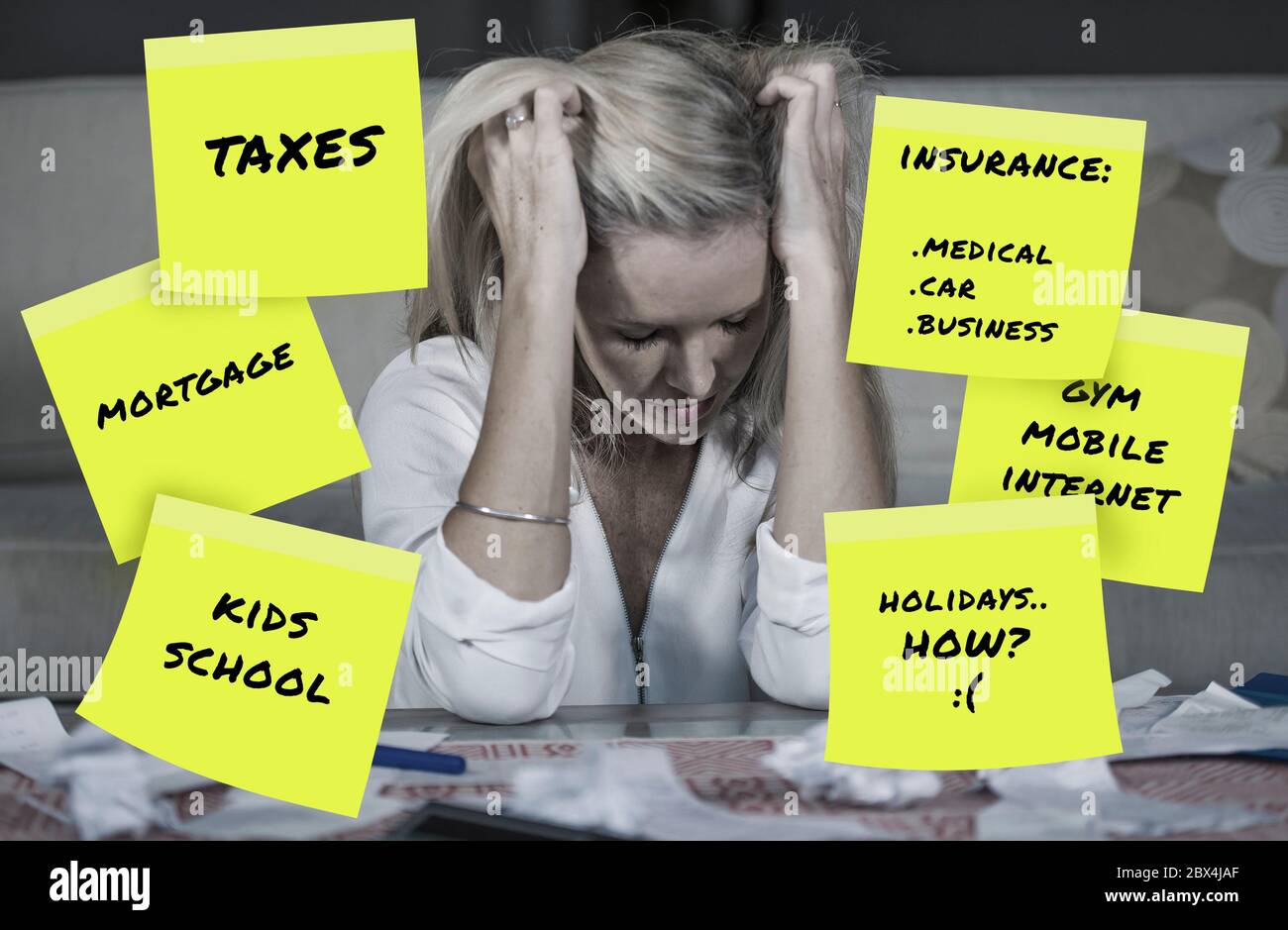 desperate and frustrated blond caucasian family woman domestic ...