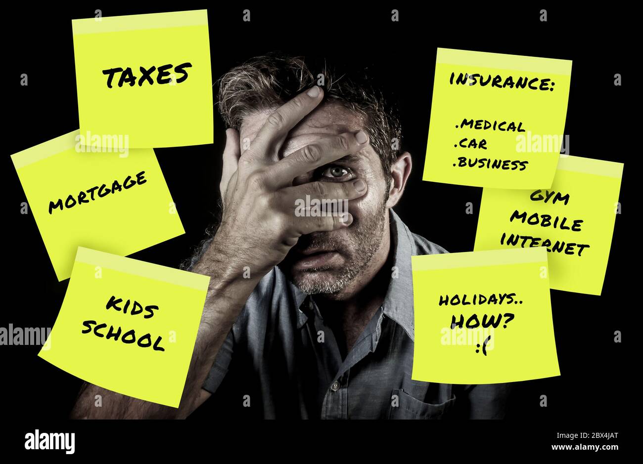 desperate and frustrated family man covering eyes scared after domestic ...