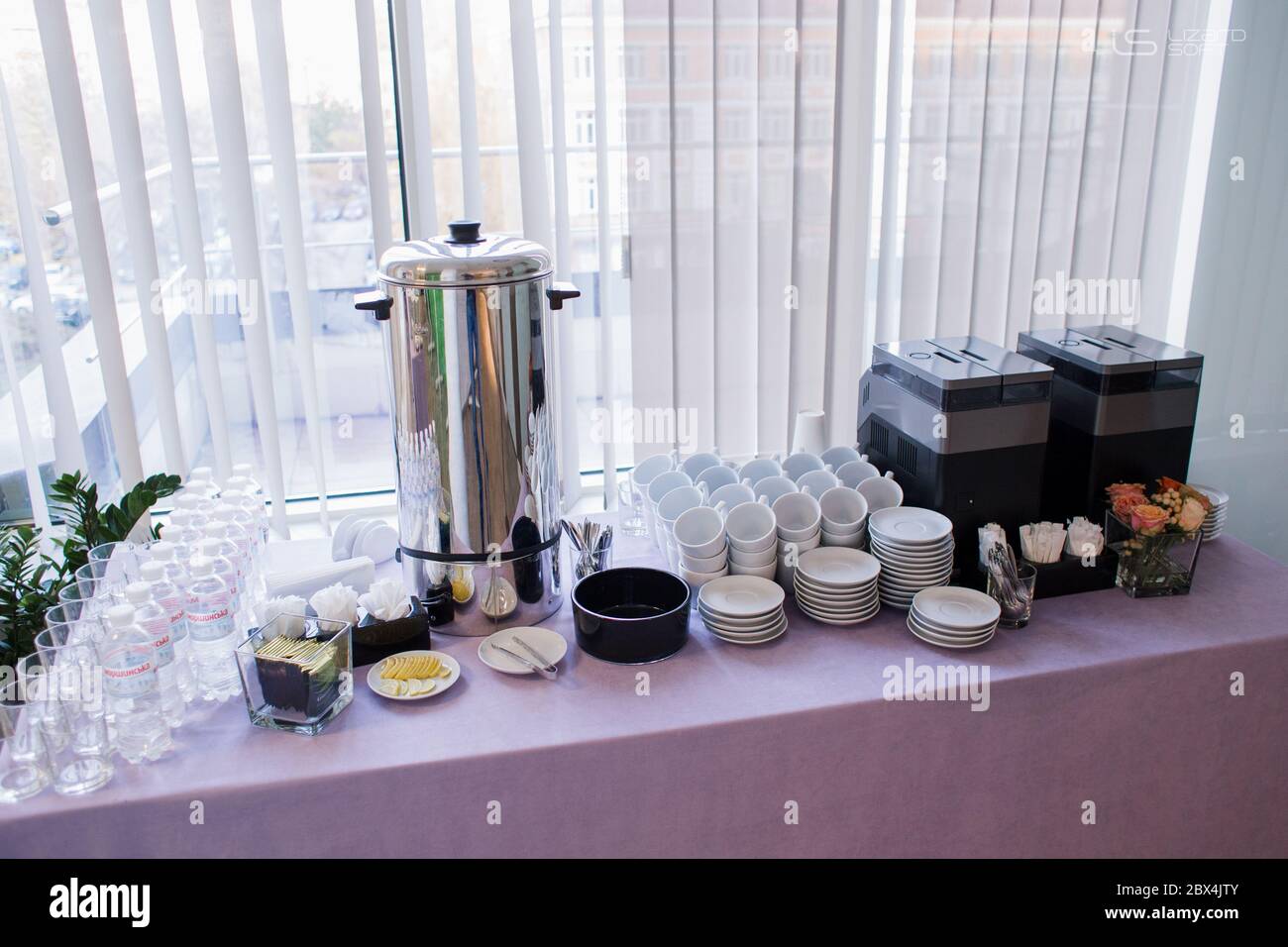 tea and coffee machine on buffet table Stock Photo - Alamy