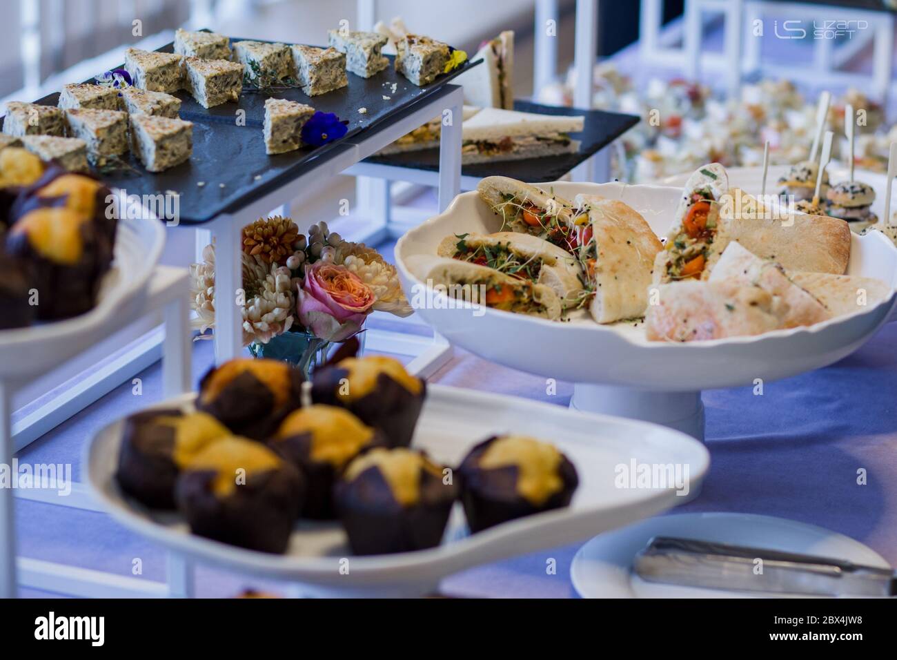 food and snacks on the buffet table in restaurant Stock Photo - Alamy