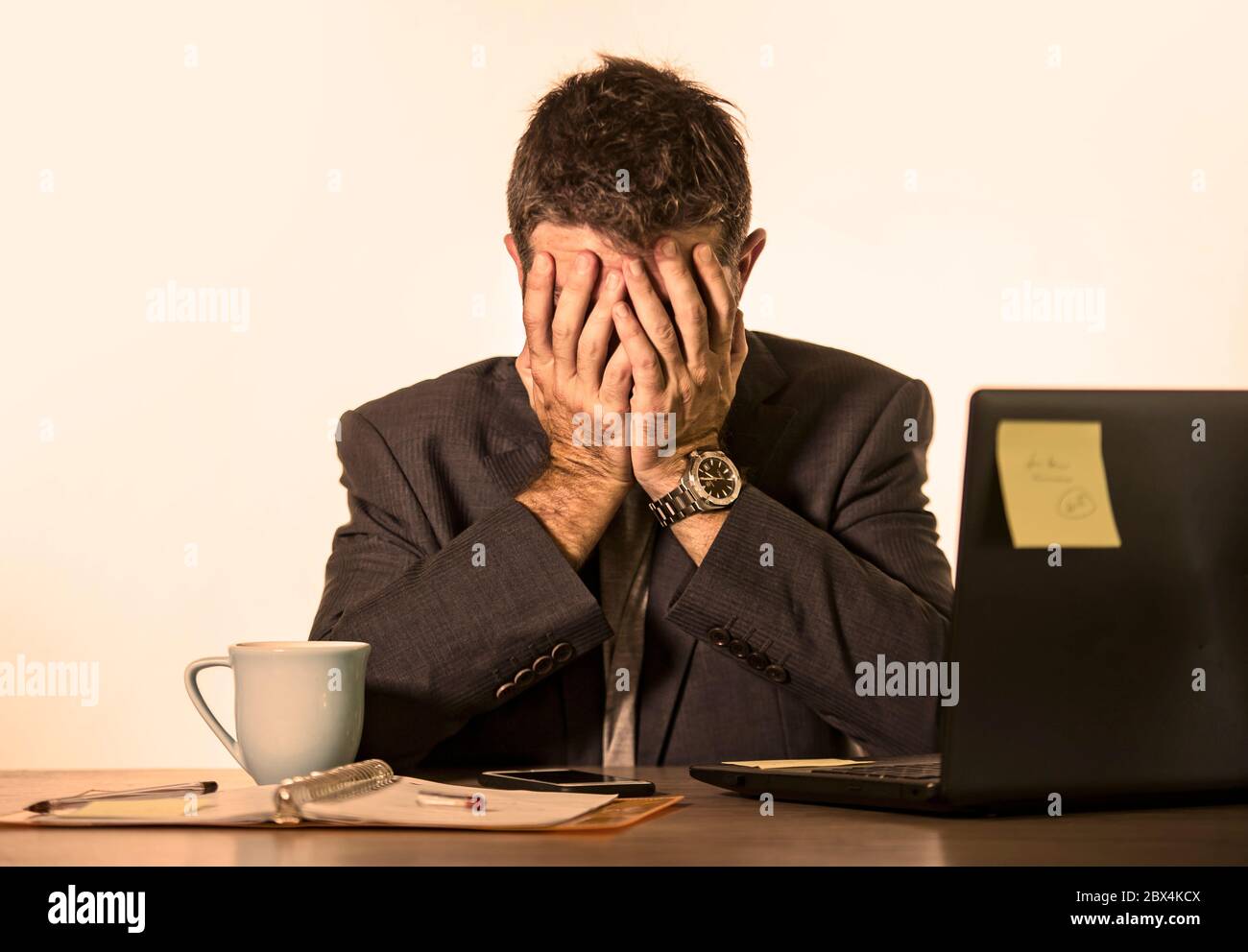young attractive depressed and frustrated man working at office ...