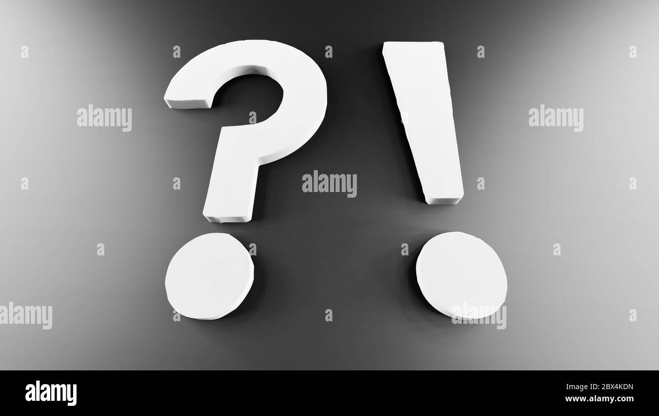 One question mark and exclamation mark in white on dark black ...