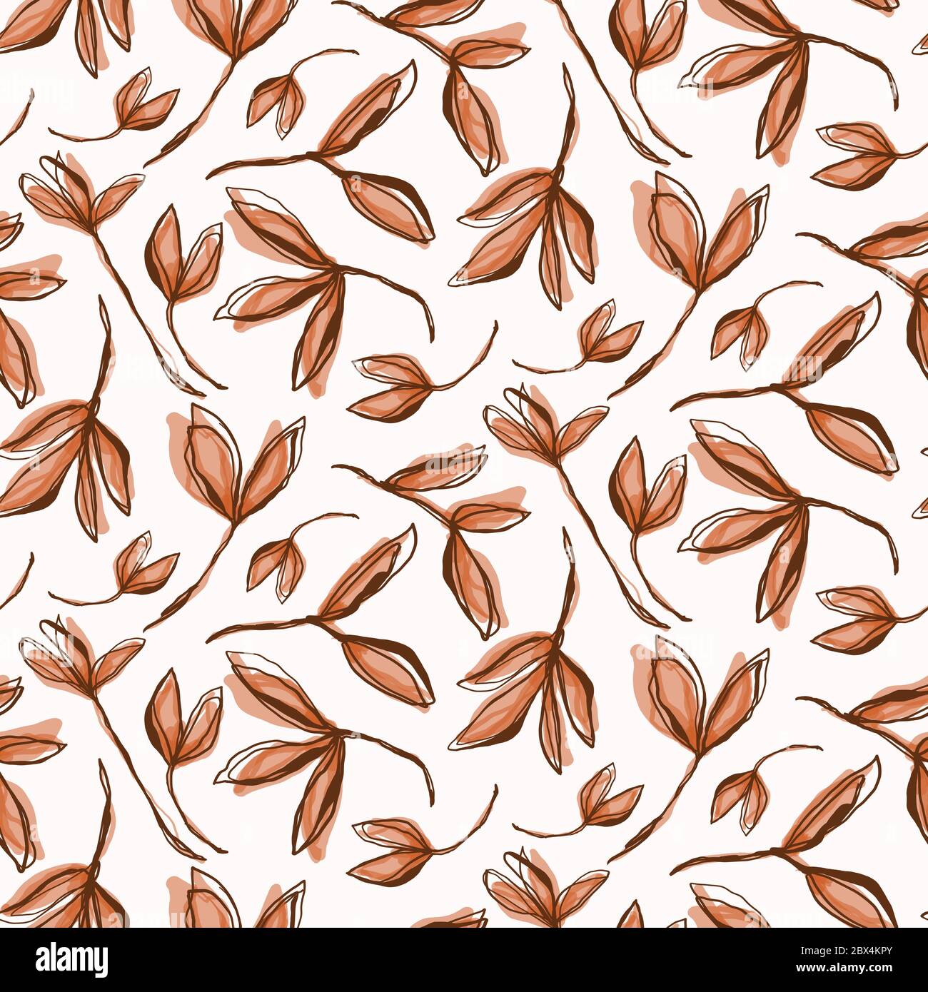 Watercolor Leaf Stem Vector Seamless Pattern. Leaves Blowing in the ...