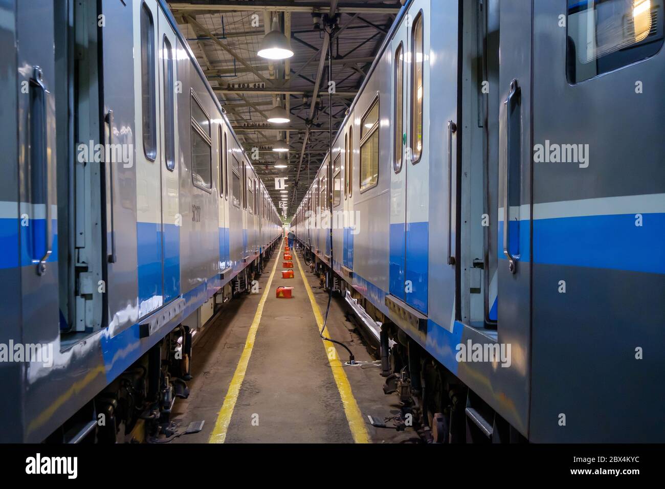 Subway train metro depot Stock Photo - Alamy