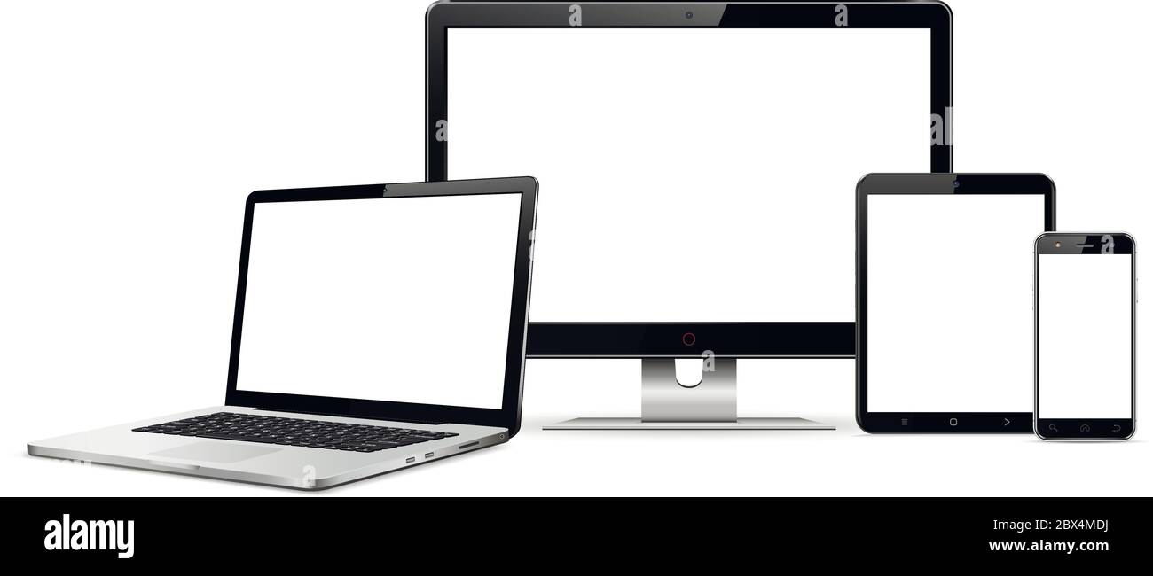 Set of blank screens with computer monitor, laptop, tablet, and ...