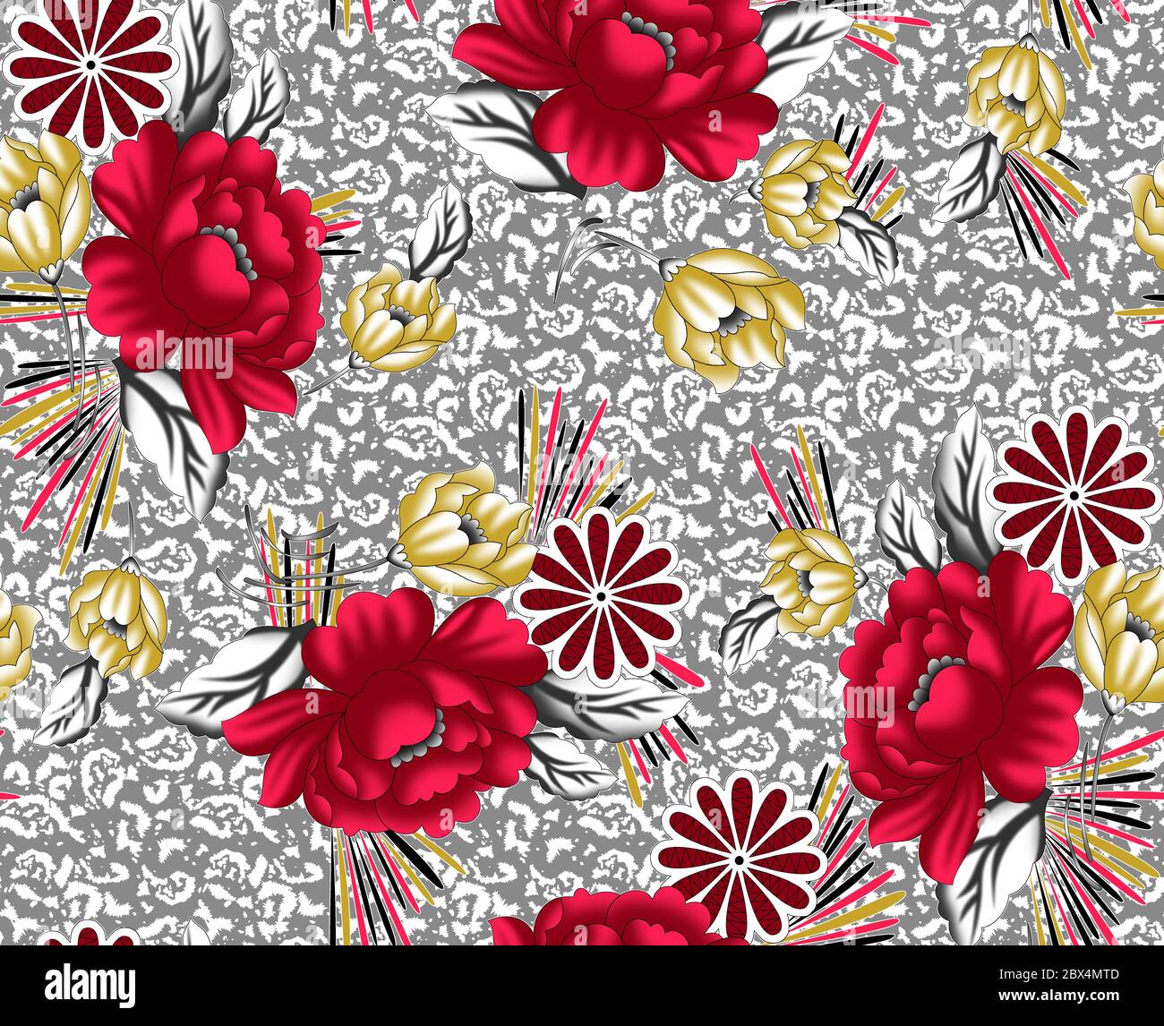 Seamless pattern with spring flowers and leaves. Hand drawn background ...