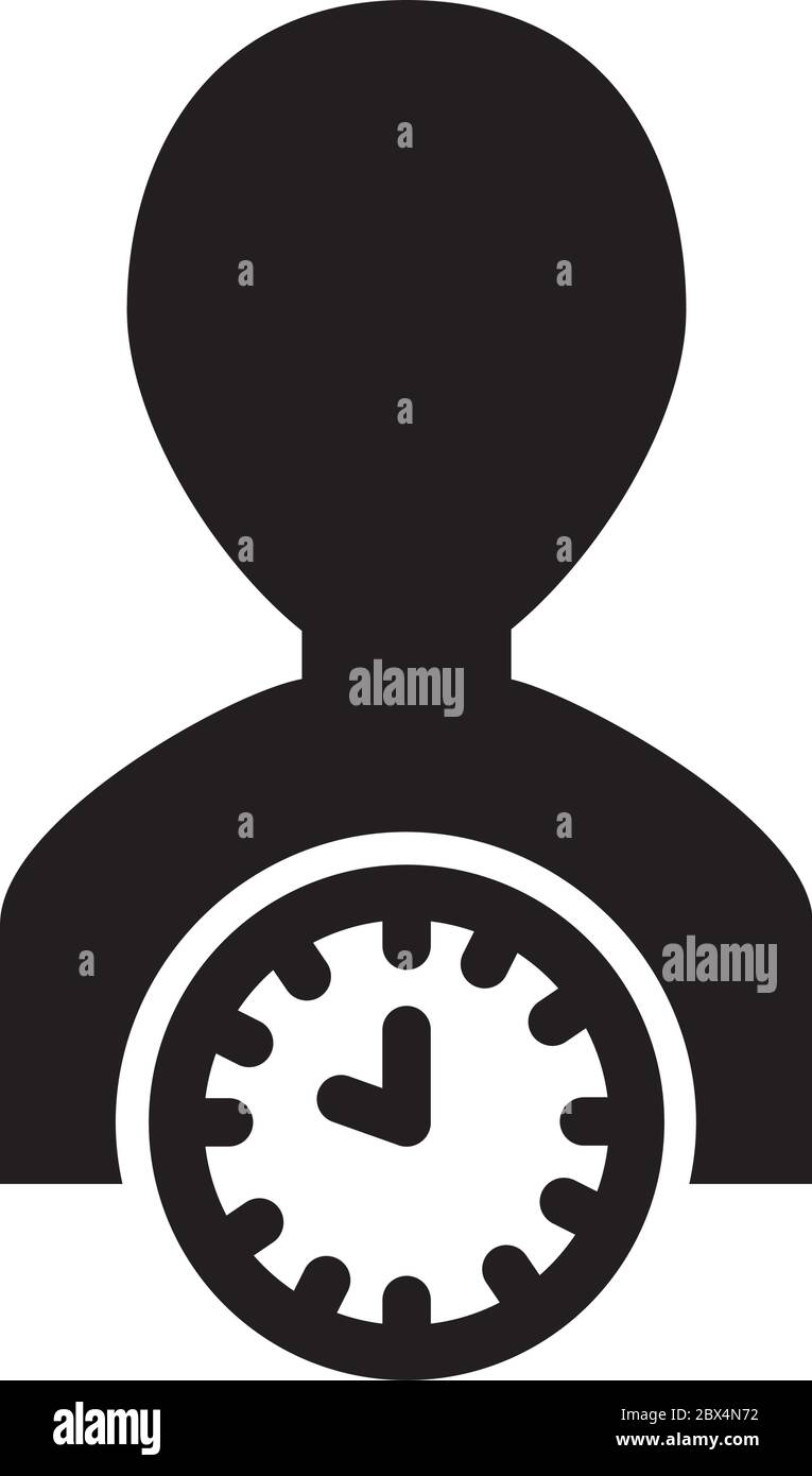 avatar person and clock icon over white background, silhouette style ...