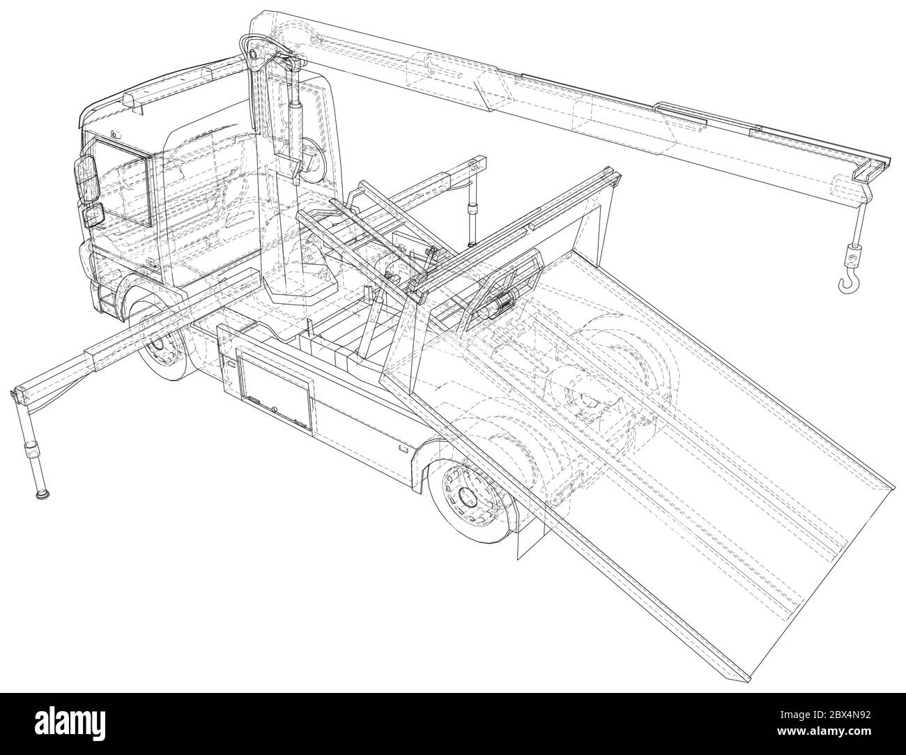 Tow truck vector. Isolated Wire-frame of breakdown lorry. Wire-frame ...