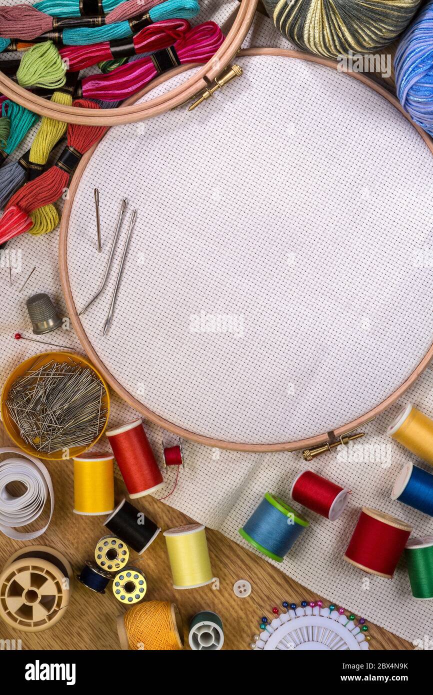 Sewing and Embroidery - with space for text Stock Photo - Alamy