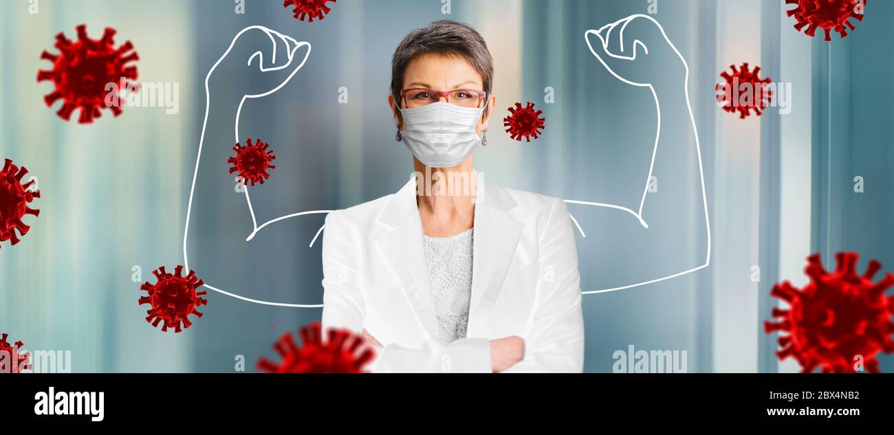 An adult woman in a breathing mask. success concept Stock Photo - Alamy