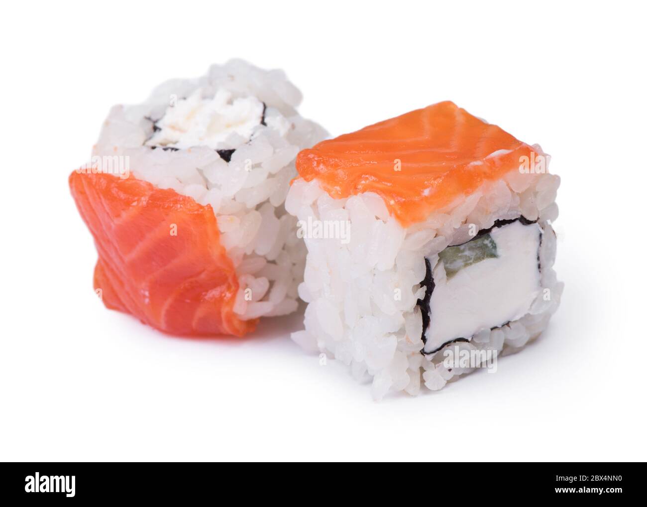 Two sushi rolls isolated on white background Stock Photo - Alamy
