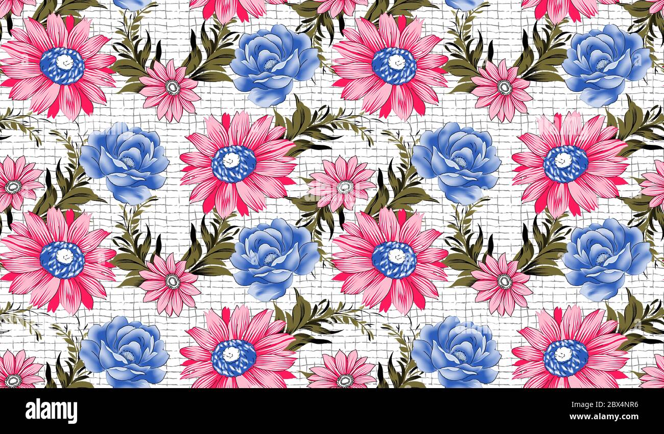 Seamless pattern with spring flowers and leaves. Hand drawn background ...