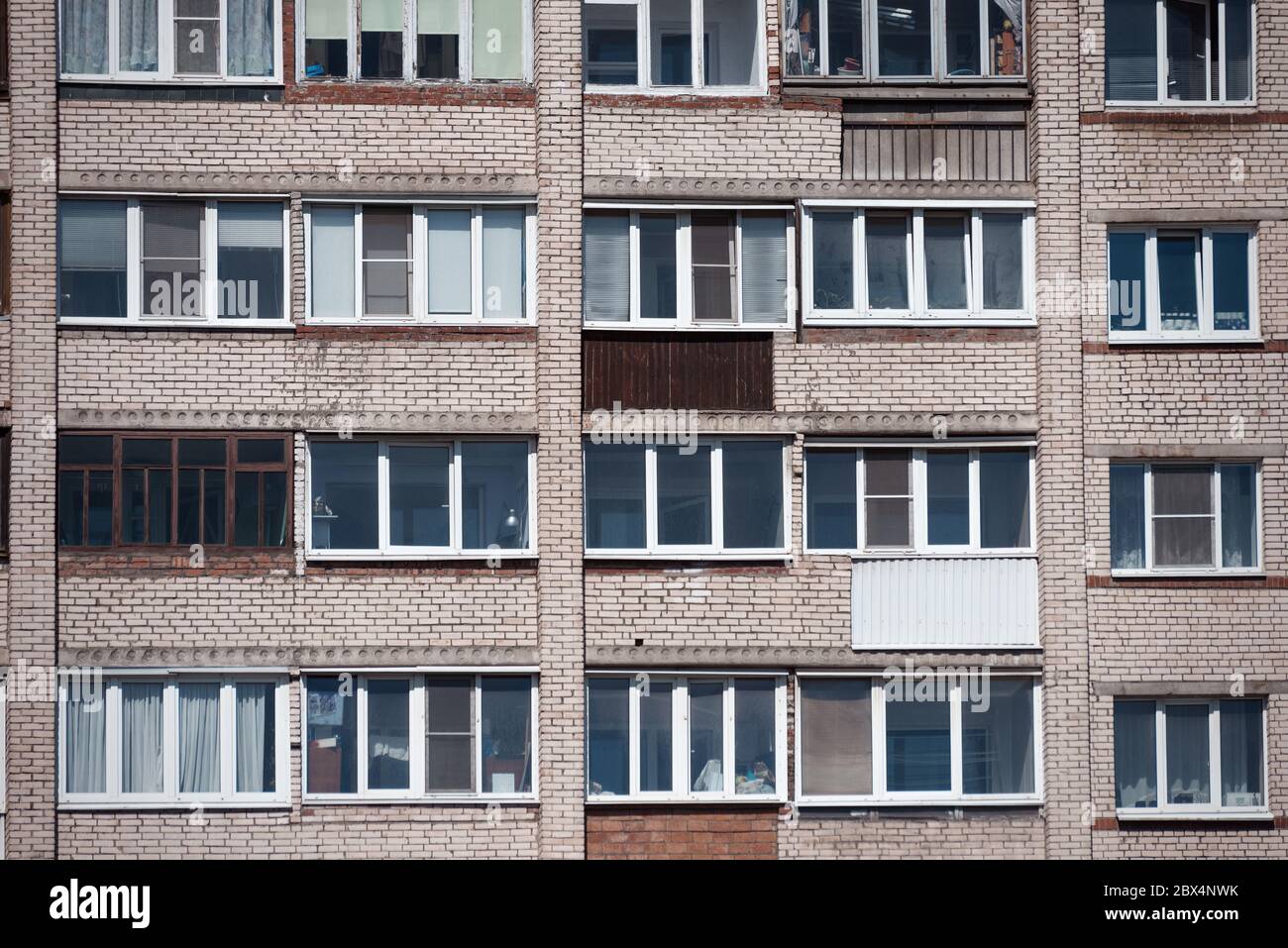 Typical facade of the brick building in the post Soviet countries Stock ...