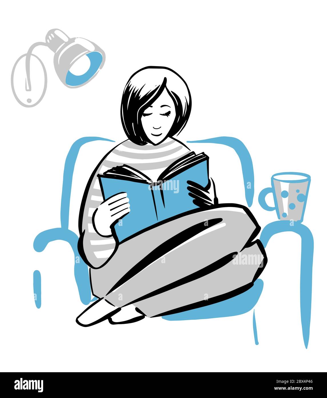girl reading a book. Vector illustration sketch style Stock Vector ...