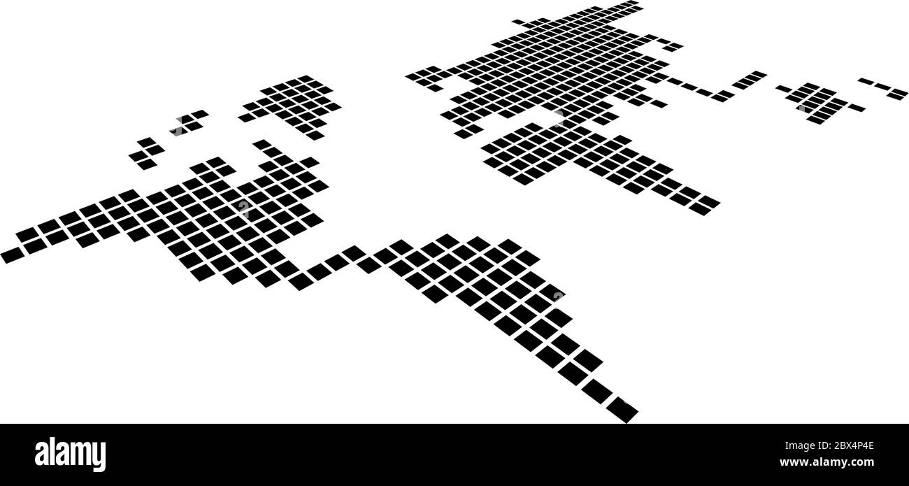 Pixelized map of World. Front perspective. Black vector map Stock ...