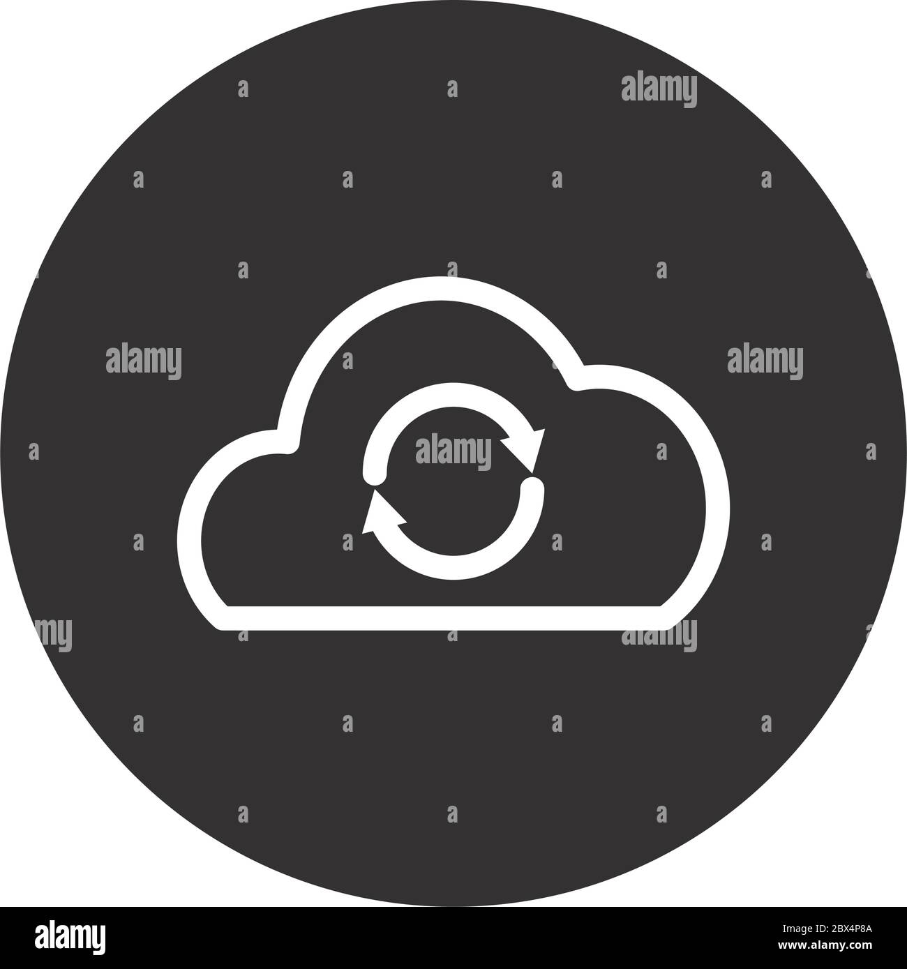 cloud storage with sync arrows icon over white background, block style ...