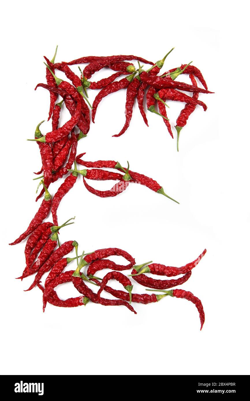 e - alphabet from hot chili isolated on white background Stock Photo ...