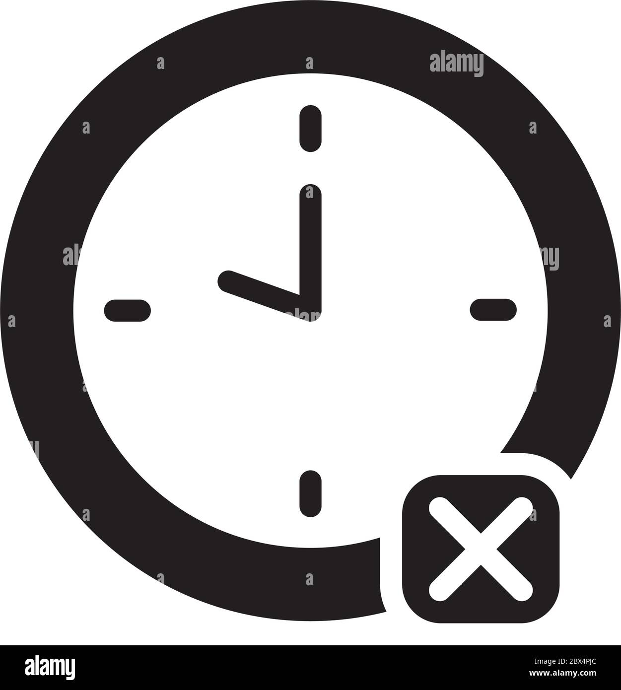clock with cross icon over white background, silhouette style, vector ...