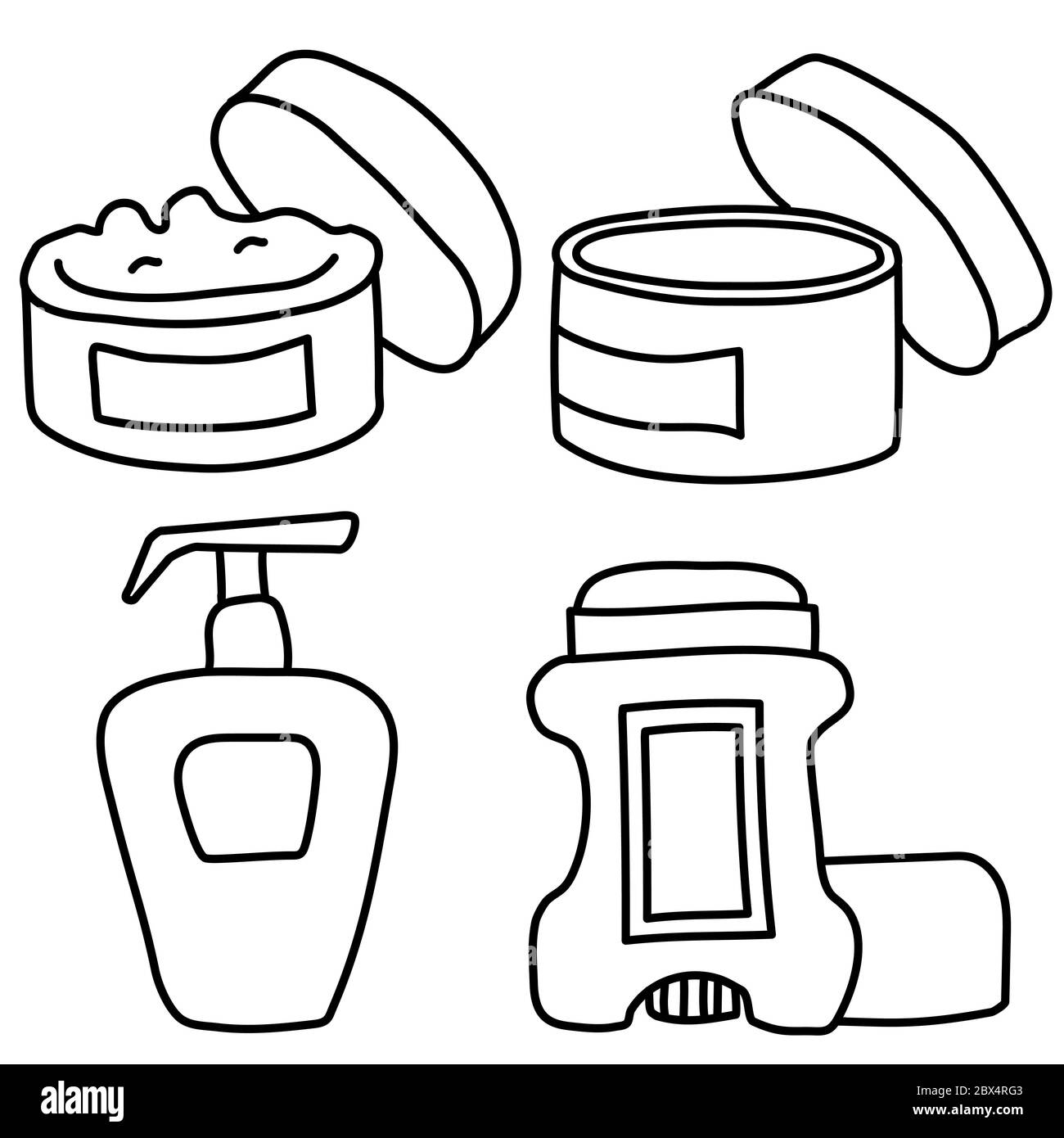Contour drawings of cosmetics for the body. Cream, jar with an open ...