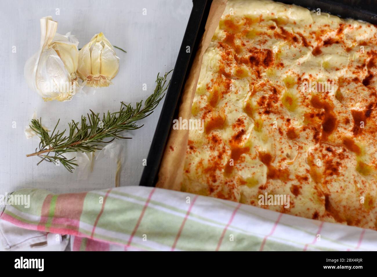 Homemade Italian Focaccia Modenese, with rosemary and olive oil Freshly ...