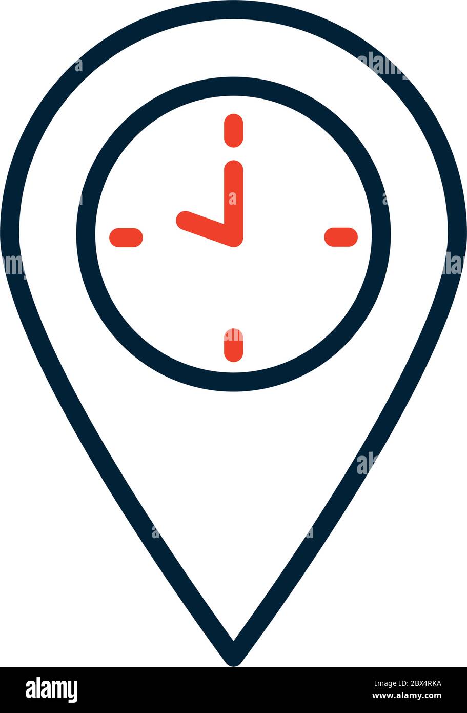 clock and location pin icon over white background, half line half color ...