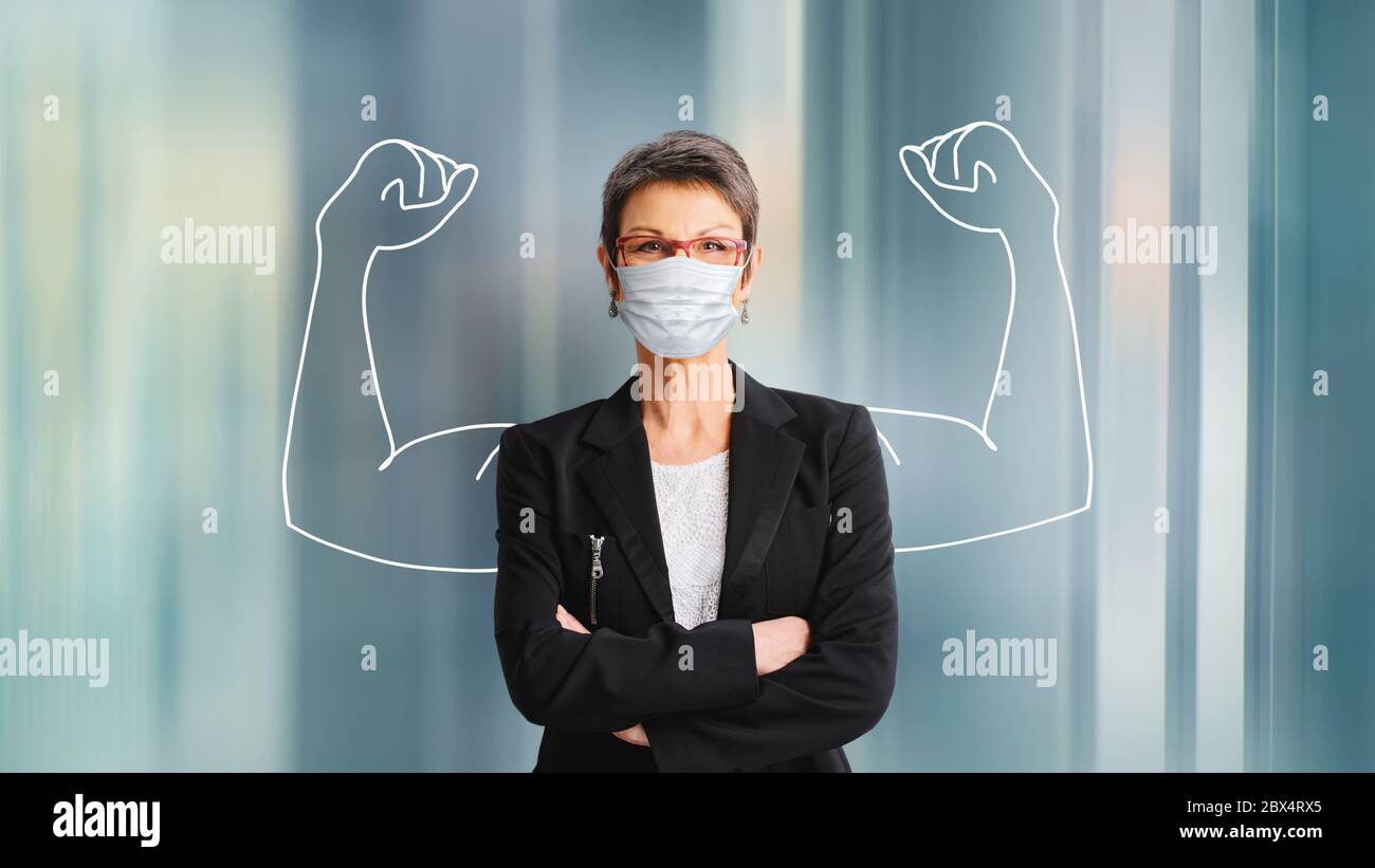 An adult woman in a breathing mask. success concept Stock Photo - Alamy