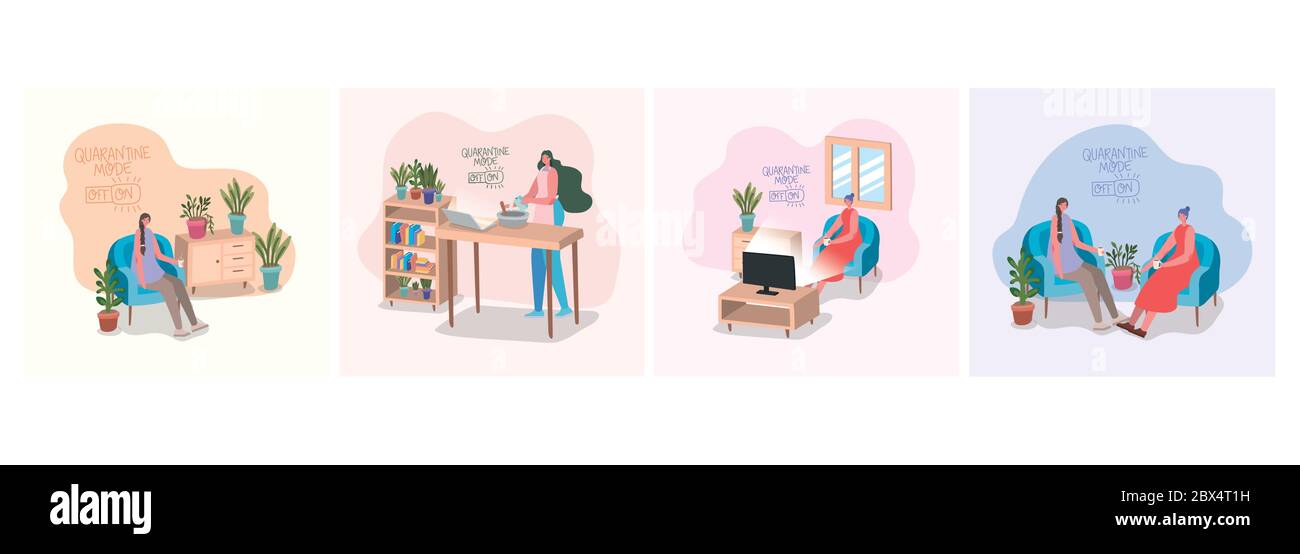 Woman doing activities at home design of Stay at home theme Vector ...