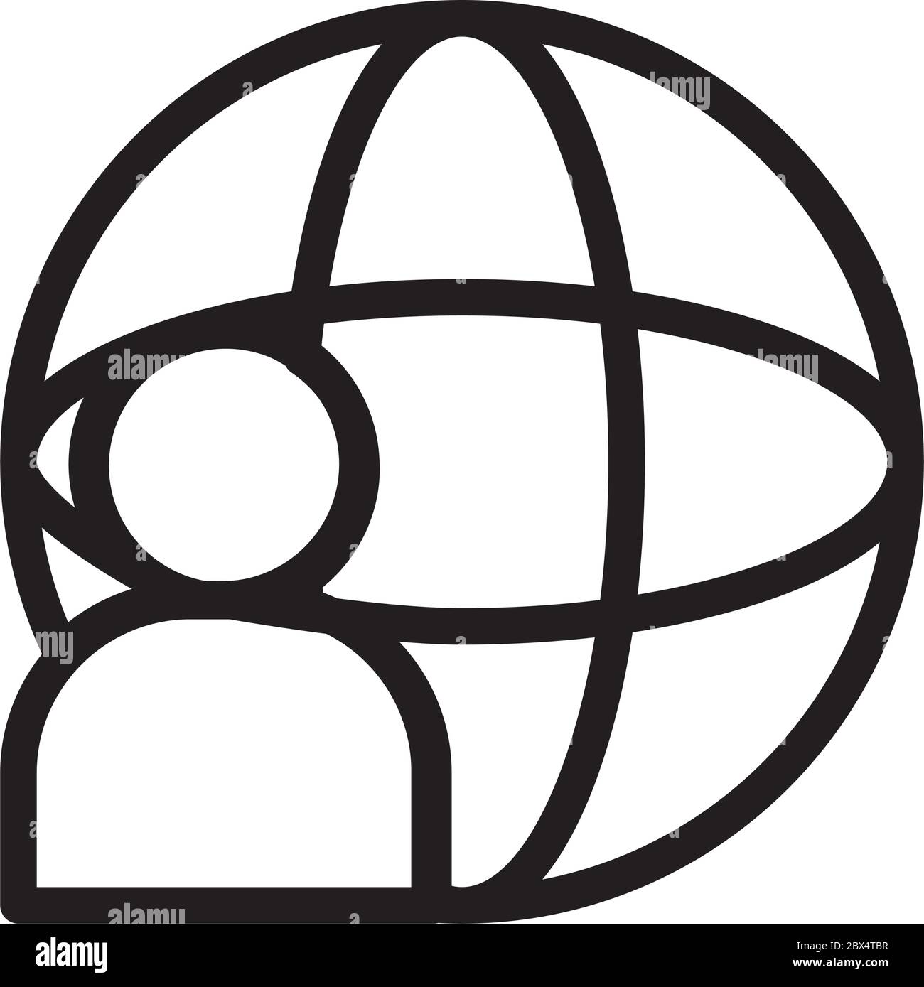 global sphere and avatar icon over white background, line style, vector ...